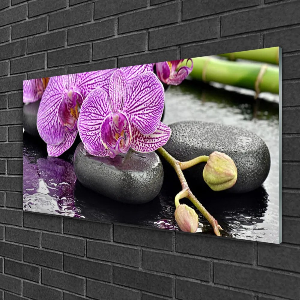 Obraz na skle Kameny Zen Orchidej Lázně 120x60 cm