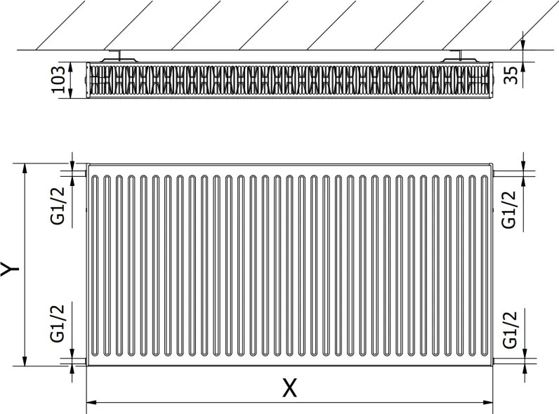 Mexen C22, panelový radiátor 300 x 1500 mm, boční připojení, 1400 W, bílá, W422-030-150-00