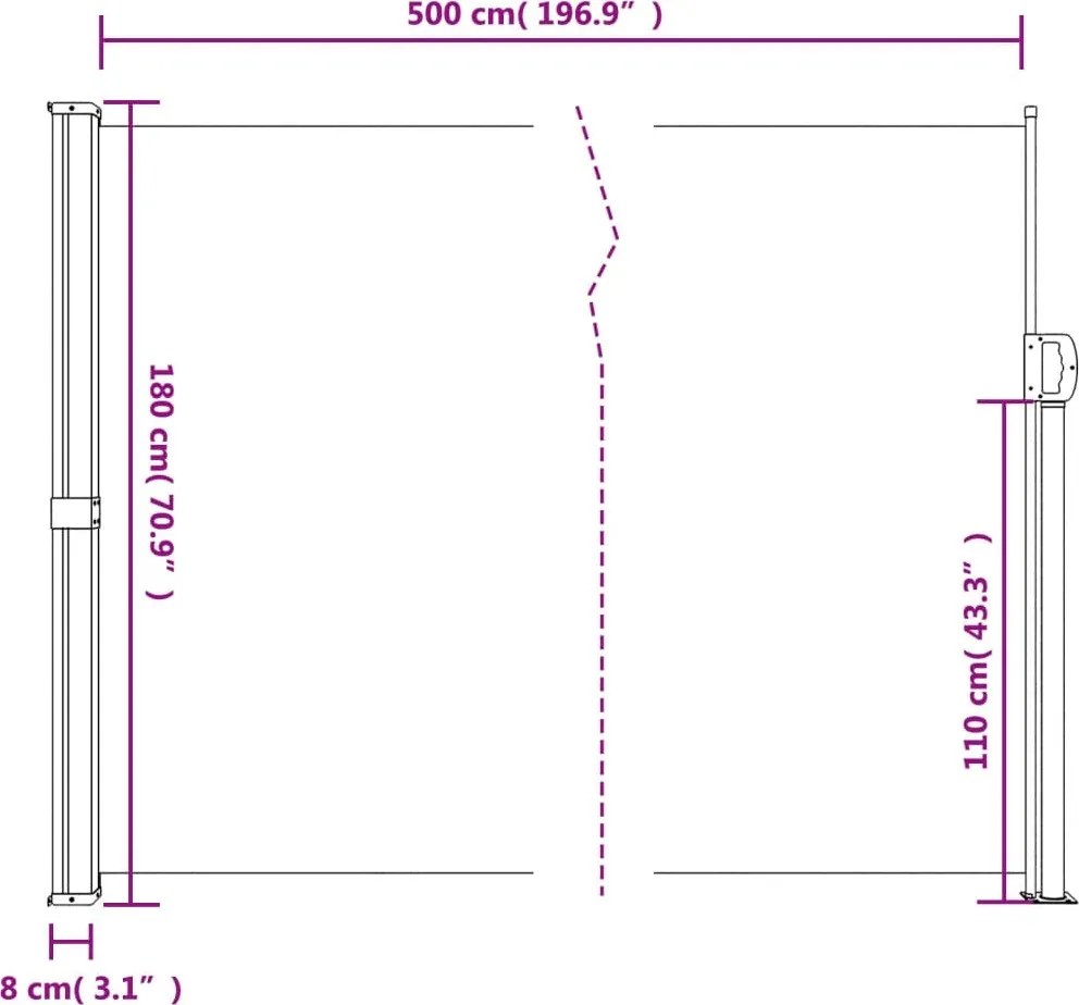 vidaXL Zatahovací boční markýza 180 x 500 cm [4004446] Barva: Hnědá