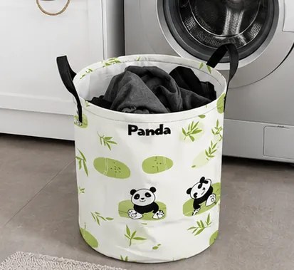 koš na prádlo, objem 75 l, přenosný, skládací, látkový, 45x35x35 cm, vzor panda, Dekorino KP20260012