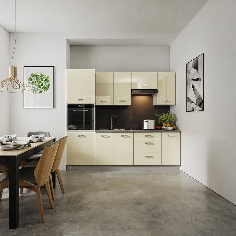 KARMEN | dolní skříňka 90x90 DN 2F rohová s policí | 90x90 cm | světle šedá/krémová lesk