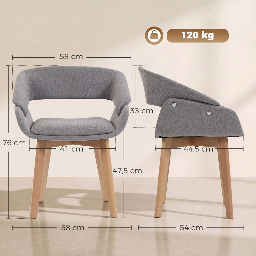 HOMCOM sada 2 ergonomických jídelních židlí světle šedá