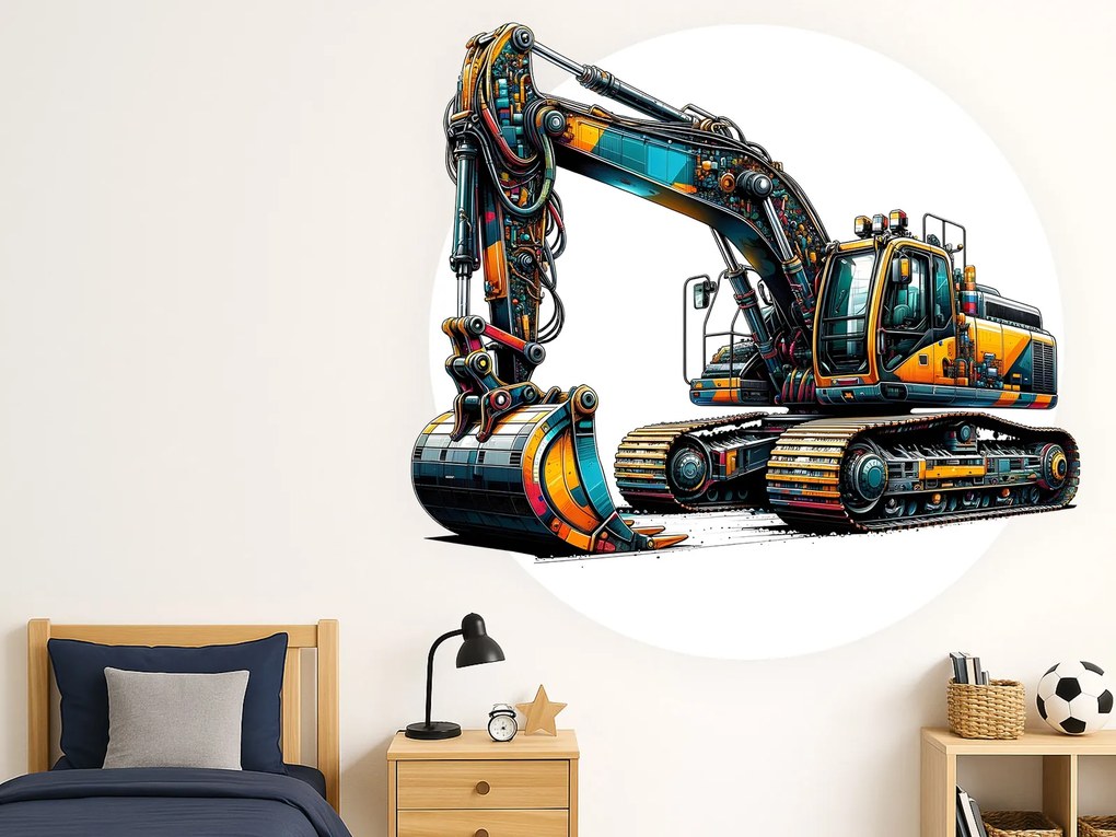 Hitech bagr textilní přelepitelná samolepka na zeď arch 75 x 68 cm