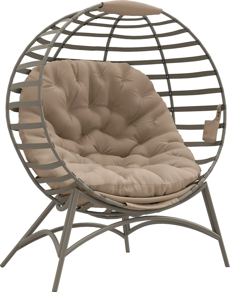 Outsunny papasan zahradní židle 2 koše polštáře oválné lounge křeslo skládací balkon terasa písek hnědá ocel 118x75x139cm