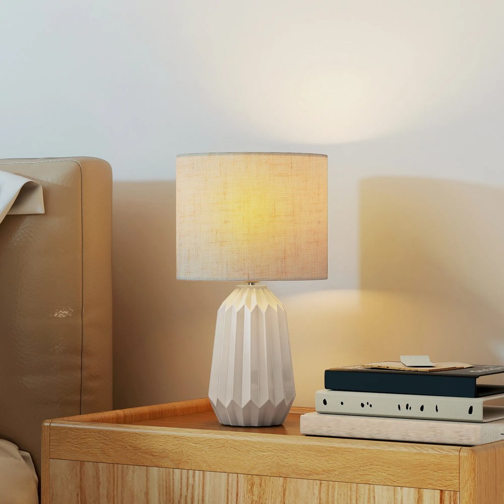 HOMCOM Stolní lampa, lampička na stůl, noční lampička s lněným stínidlem, kolébkový spínač, lampička na psací stůl, 22 x 39 cm, béžová