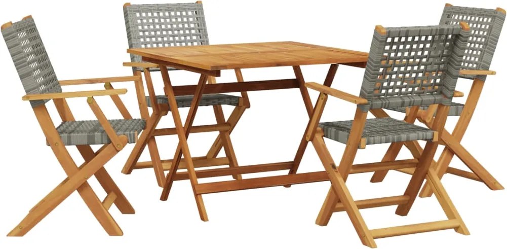 5dílný zahradní jídelní set šedý polyratan a masivní dřevo 3281827