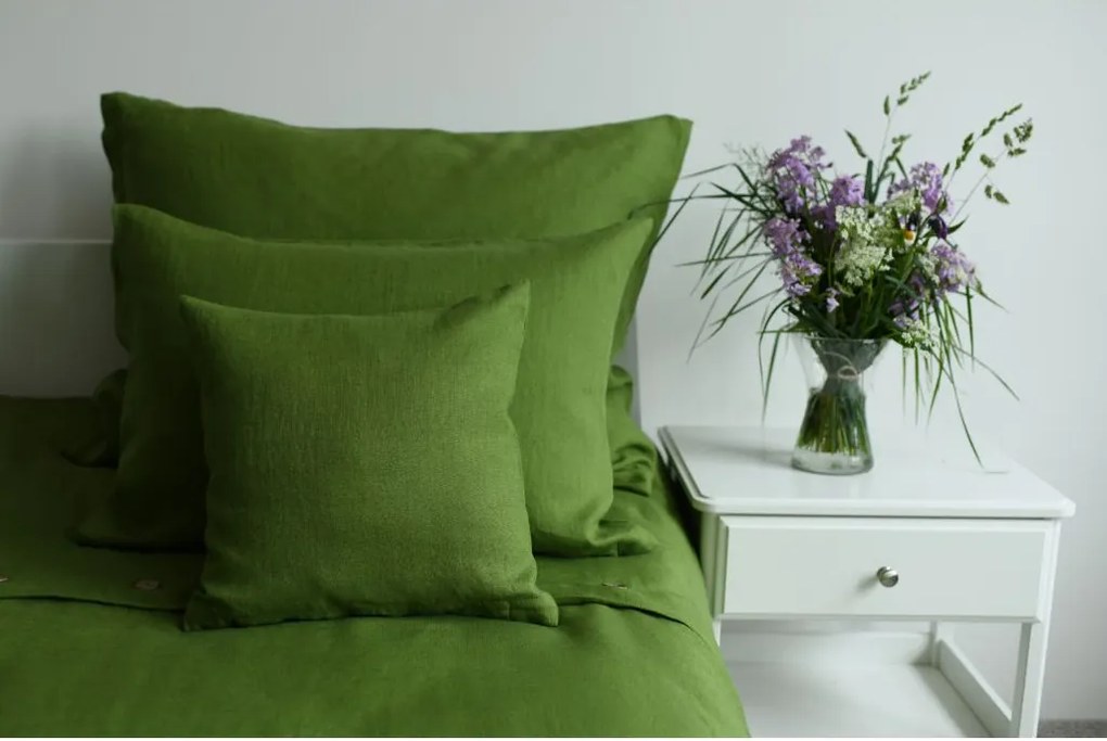 Nelly Lněný povlak na polštář - kapradí Rozměr: 70/50 CM Knoflík