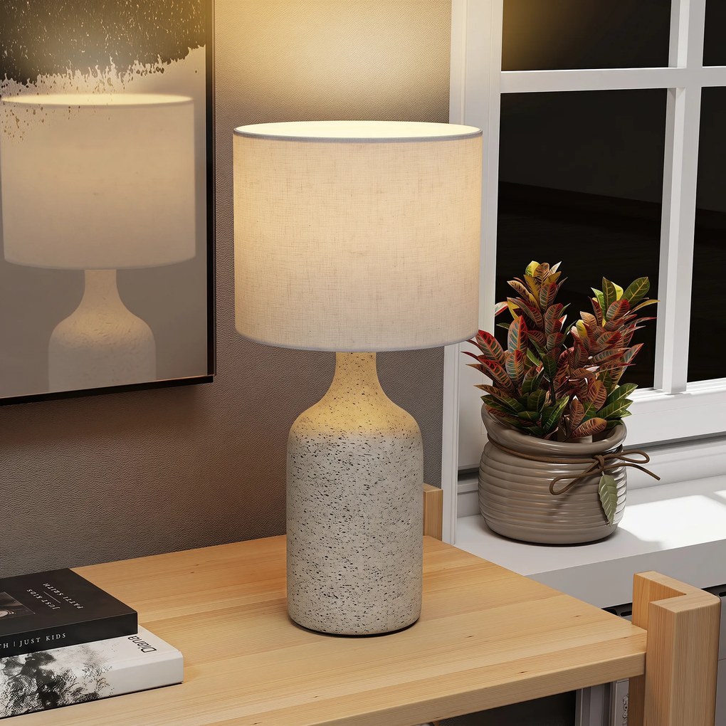 HOMCOM Stolní lampa, lampička na stůl, noční lampička, lampička na psací stůl s keramickým podstavcem, lněným stínidlem, 22x22x45 cm písková+béžová
