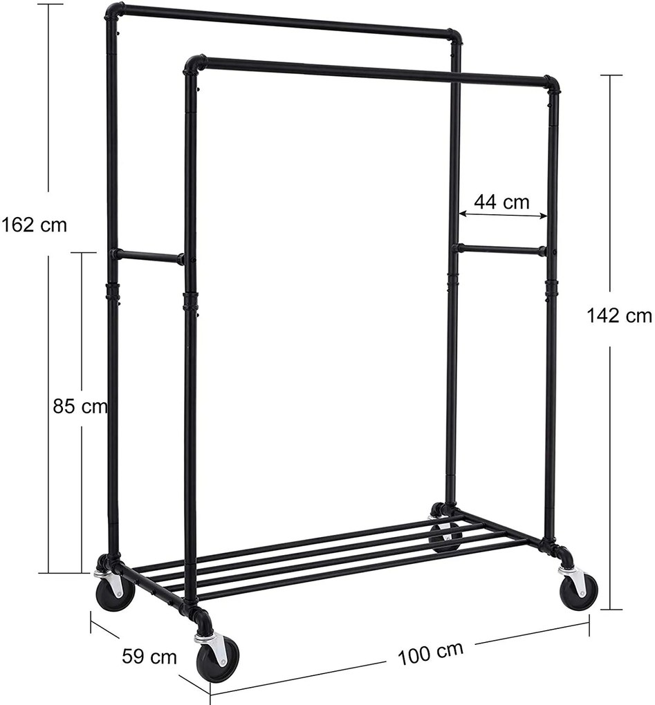 SONGMICS Stojan na šaty pojízdný v průmyslovém designu černý