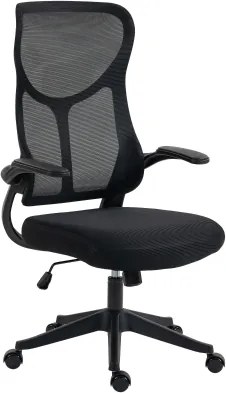 HOMCOM ergonomická otočná kancelářská židle se sklápěcími područkami, s houpací funkcí, výškově nastavitelná, s síťovinou, černá