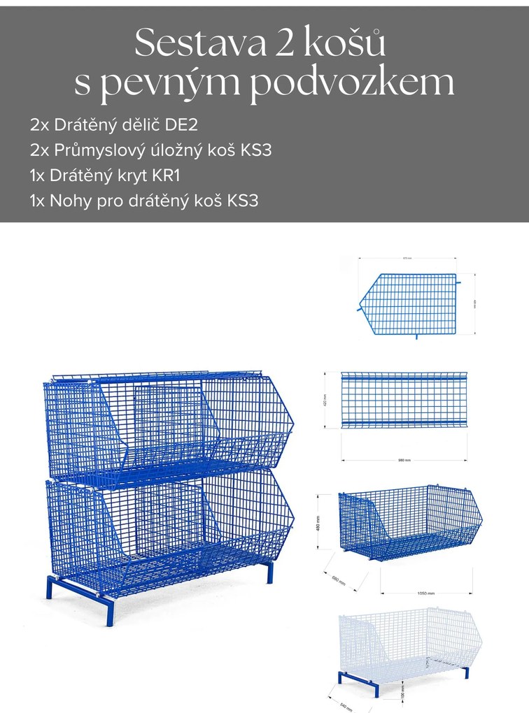 FEROPLAST spol. s.r.o Průmyslový úložný koš KS3, kompletní set 2 košů na pevných nohách