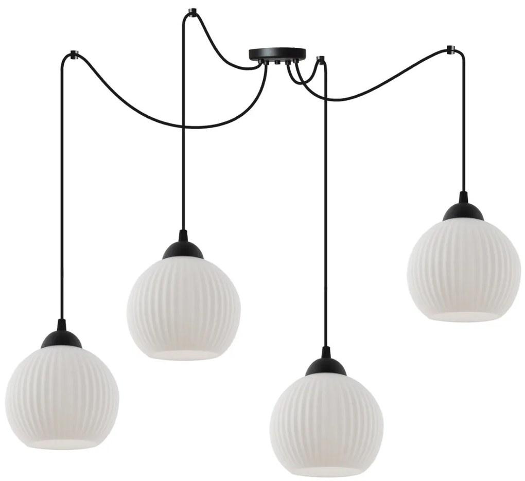 Závěsné svítidlo Riffle Round Spider, 4x bílé skleněné stínítko, b