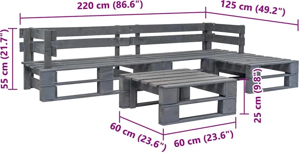 4dílná zahradní sedací souprava z palet dřevo šedá 276316