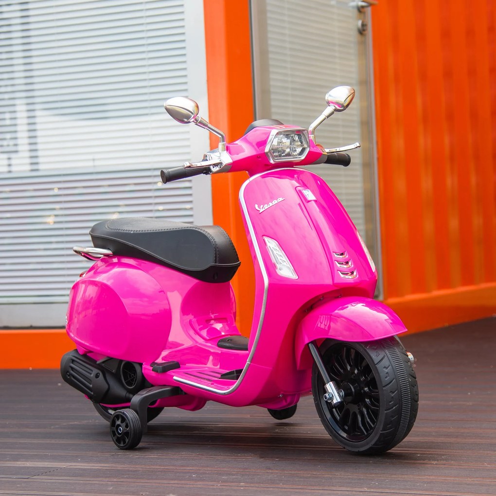 Dětská elektrická motorka AIYAPLAY pro děti od 3 let s licencí Vespa, bateriová motorka 6V s USB, MP3, LED světlem, FM rádiem, rychlostí 3 km/h a nos…