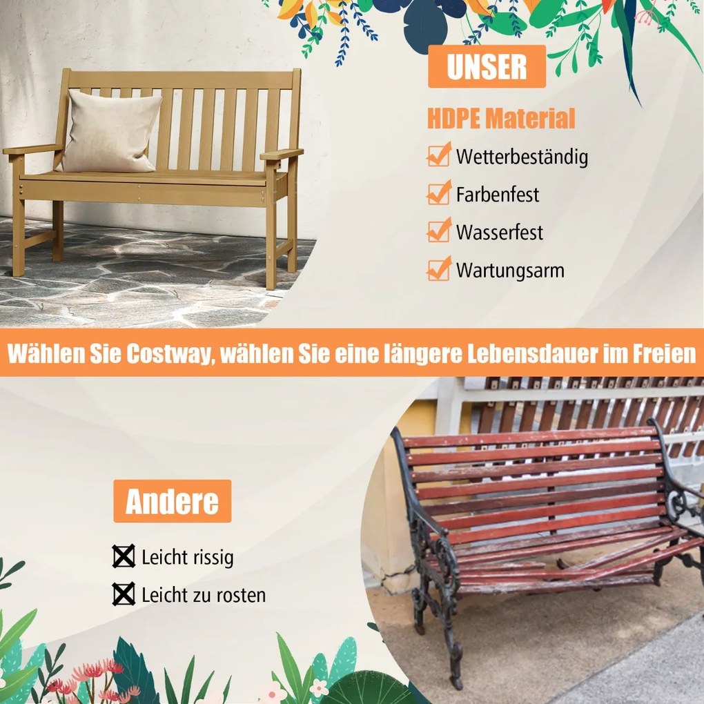 Costway Zahradní lavička odolná proti povětrnostním vlivům vyrobená z HDPE