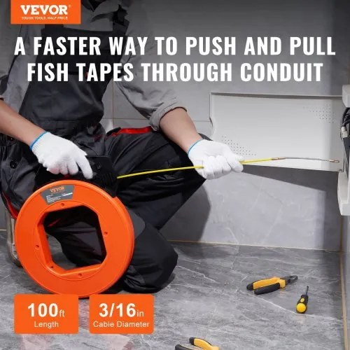 Fish Tape, 30,5 m, 4,8 mm, sklolaminátový stahovák drátu s optimalizovaným pouzdrem