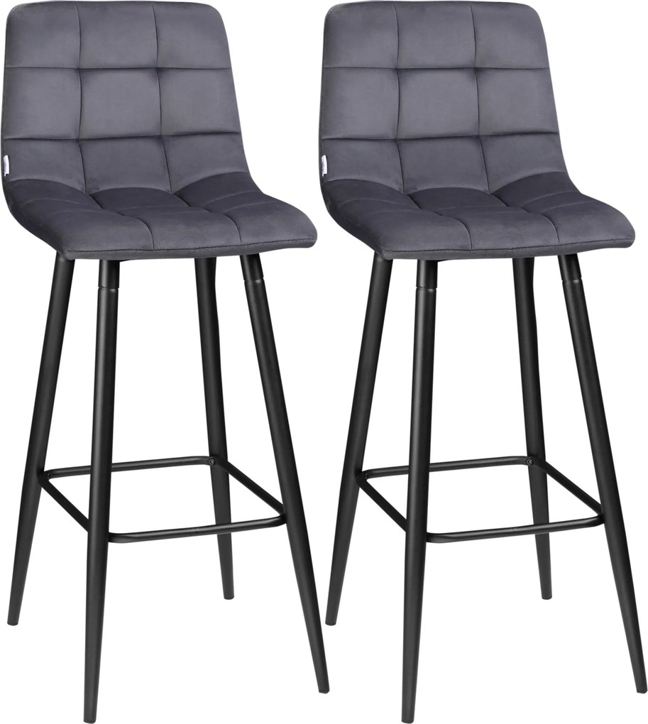 HOMCOM Set 2 Barových Židlí, Bistro Židle s Opěrkou Na Nohy, Barové Židle, Sametový Potah, Kuchyňské Židle, Sada Pultových Židlí se Železnými Nohami d