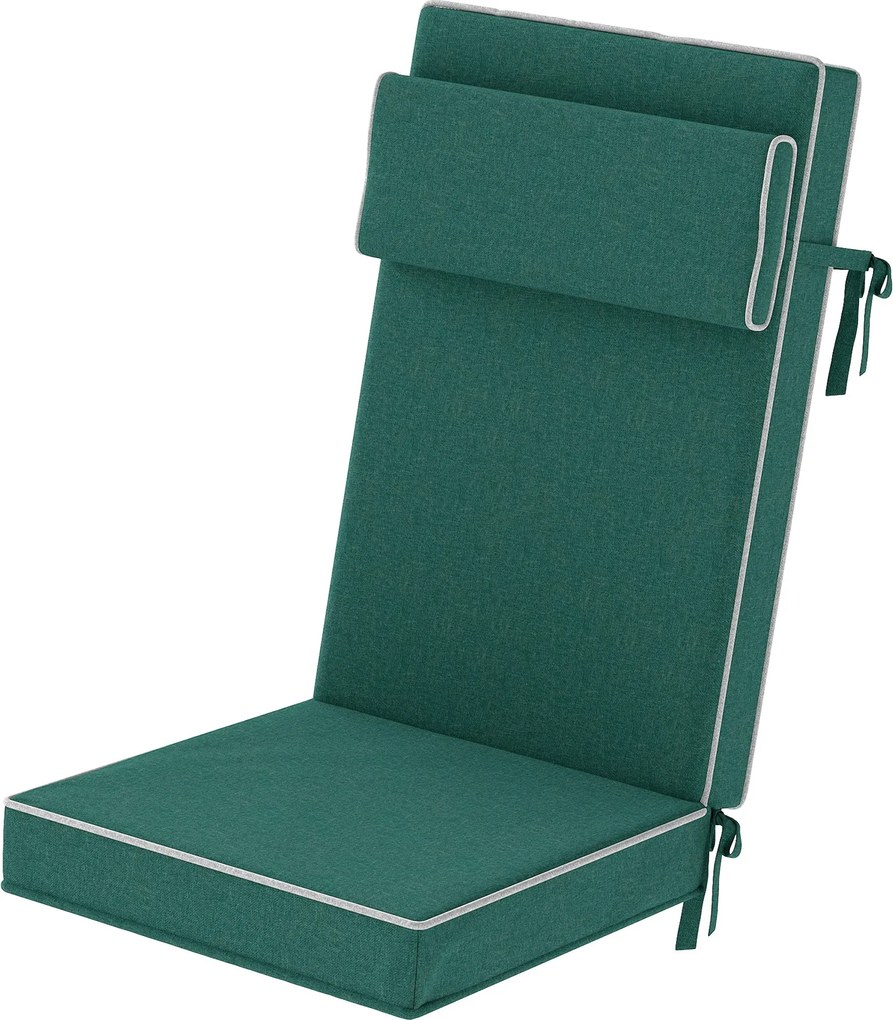Outsunny Polštář na sedák 120 x 47 x 9,5 cm Voděodolný polštář na židli s popruhy, podhlavníkem, UPF50+ Venkovní i vnitřní polštář na sedadlo, polštář