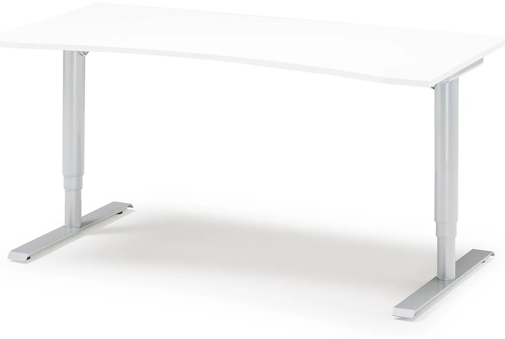 AJ Produkty Výškově nastavitelný stůl Adeptus, vykrojený, 1600x800 mm, bílá, stříbrná