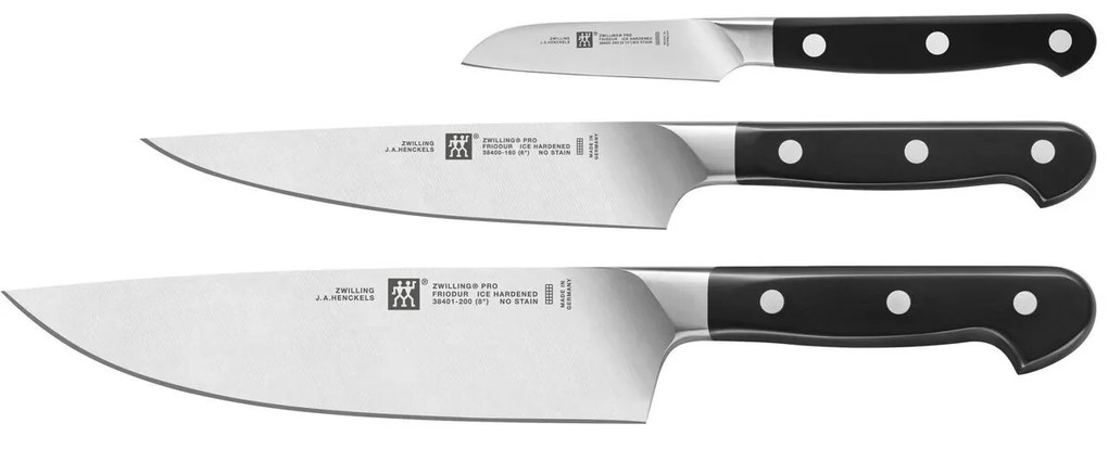 Zwilling Pro set nožů 3 ks, na zeleninu 9 cm, plátkovací 16 cm, kuchařský 20 cm, 38447-003