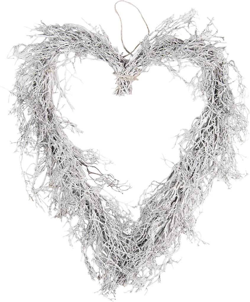 Závěsné stříbrné srdce z větviček - 50*8*57 cm