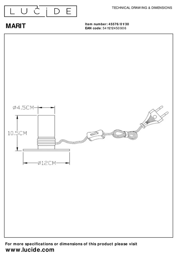 Lucide 45576/01/30 stolní lampa Marit, černá, E27, 10,5cm