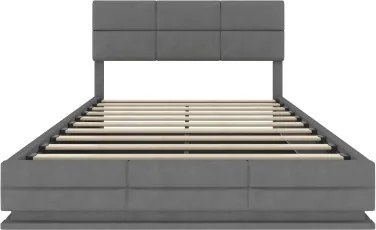Aosom 160x200 cm moderní sametová postel s polštáři, vybavená třístupňovým nastavitelným čelem postele, včetně USB/Typ-C portů a LED ambientního osvě…
