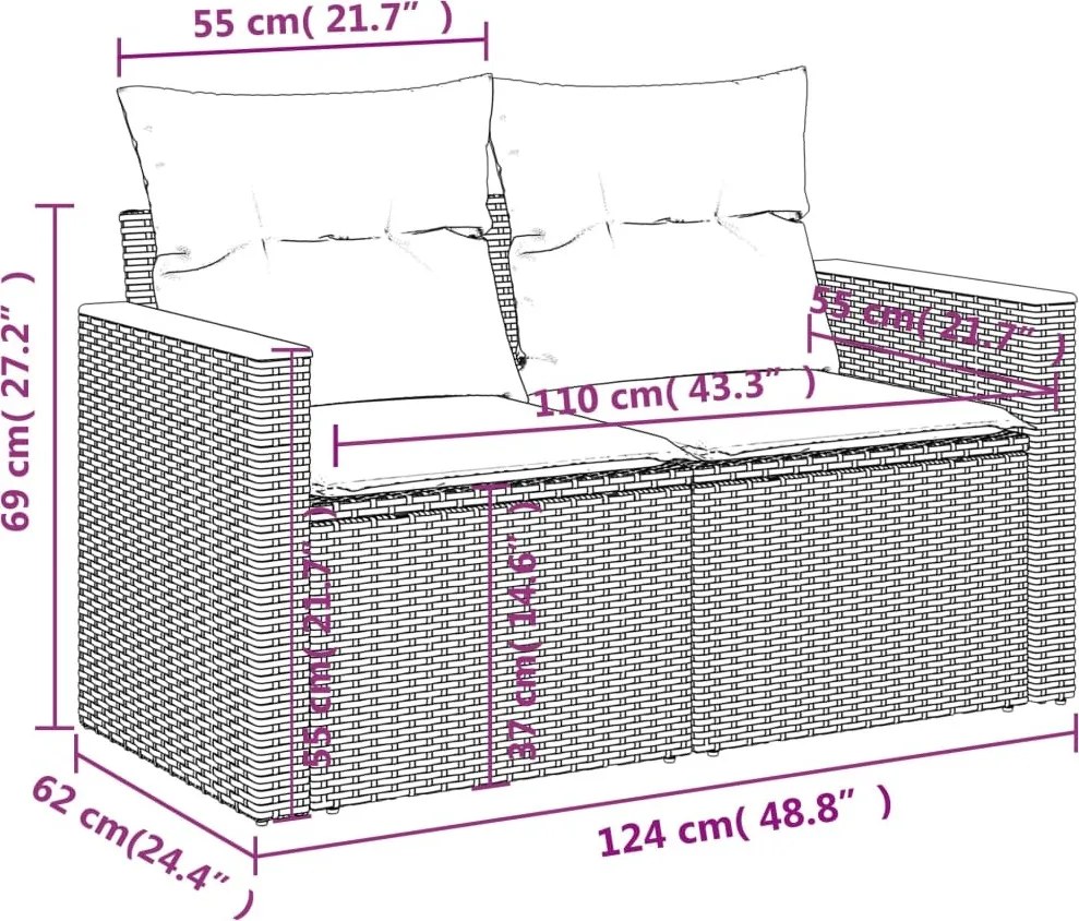 vidaXL 7dílná zahradní sedací souprava s poduškami polyratan [3226228] Barva: Šedá