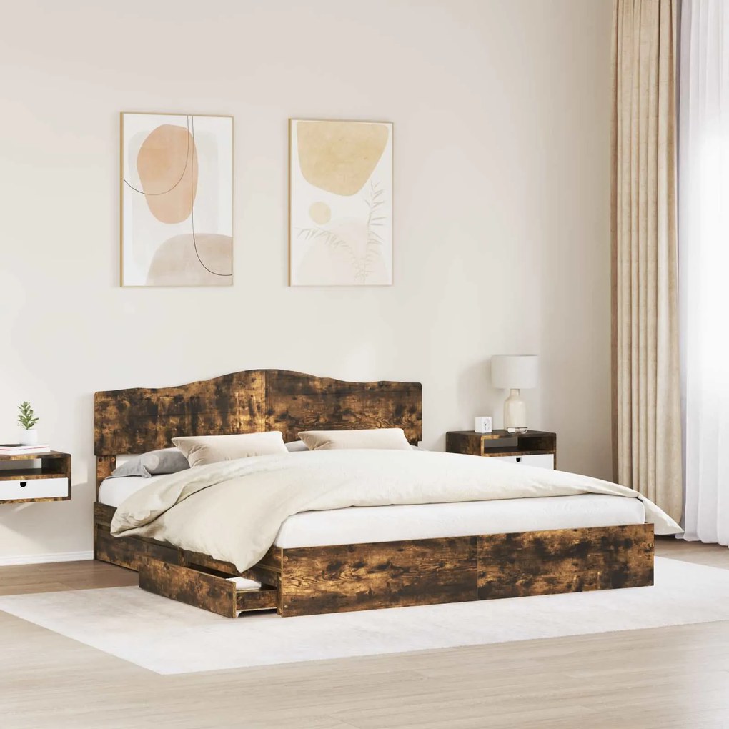 Postel s úložným prostorem se zásuvkou Kouřový dub 180 x 200 cm 3413072