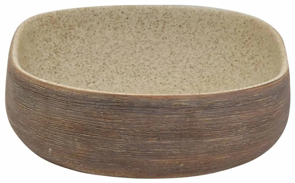 Umyvadlo na desku pískové a hnědé oválné 59x40x14 cm keramika,  155104