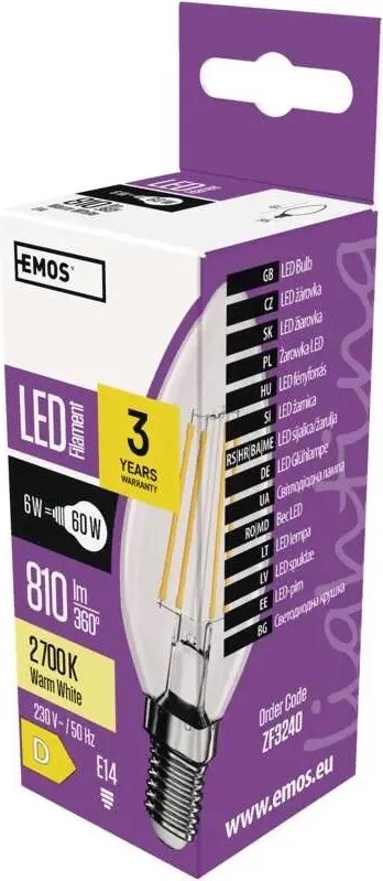 Emos lighting LED žárovka Filament Candle 6W E14 teplá bílá