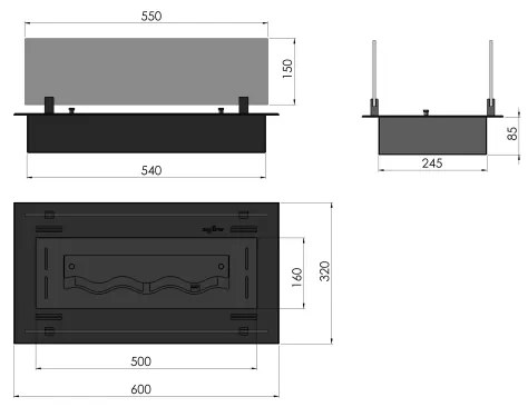 InFire - Vestavěný BIO krb 8,5x60 cm 3,5kW černá