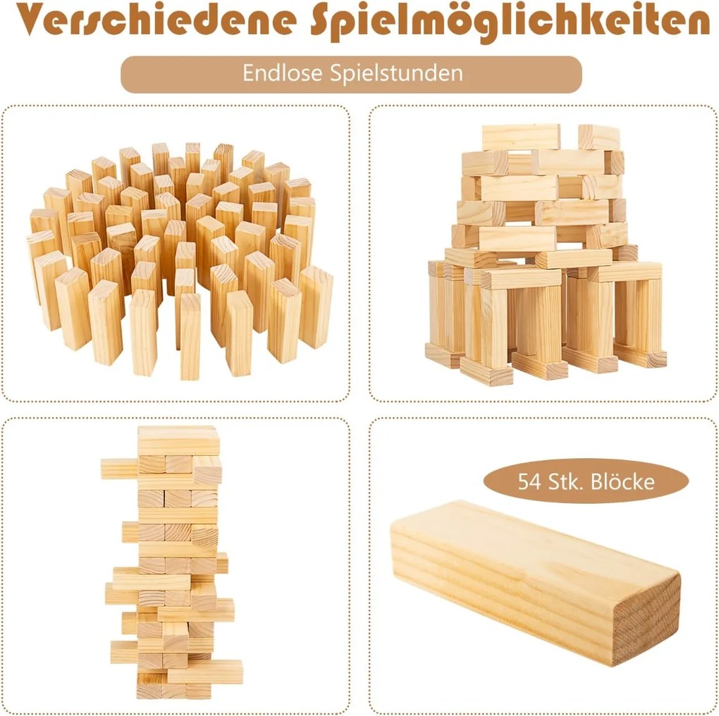 Costway 54 Bloky z borovicového dřeva Darn tower game stavebnice hra
