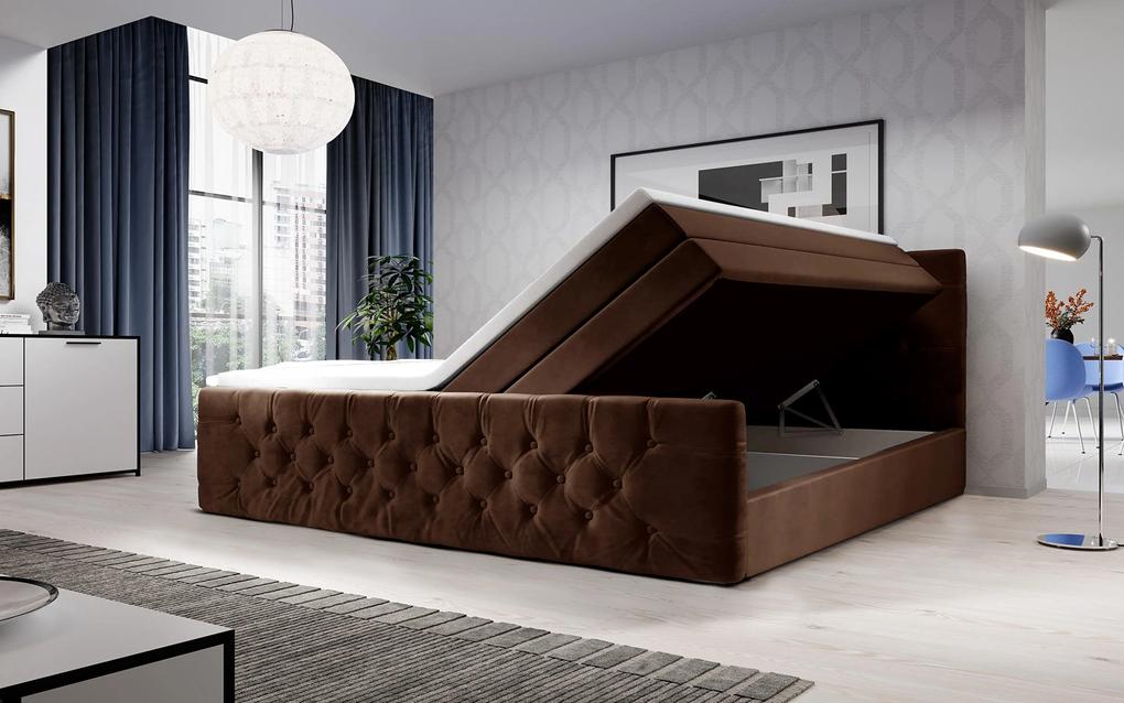 K&M postele Boxspring postel VELUTTO s úložným prostorem Velikost postele: 160 × 200 cm, Výběr matrace: Oboustranná pružinová matrace - středně měkká…