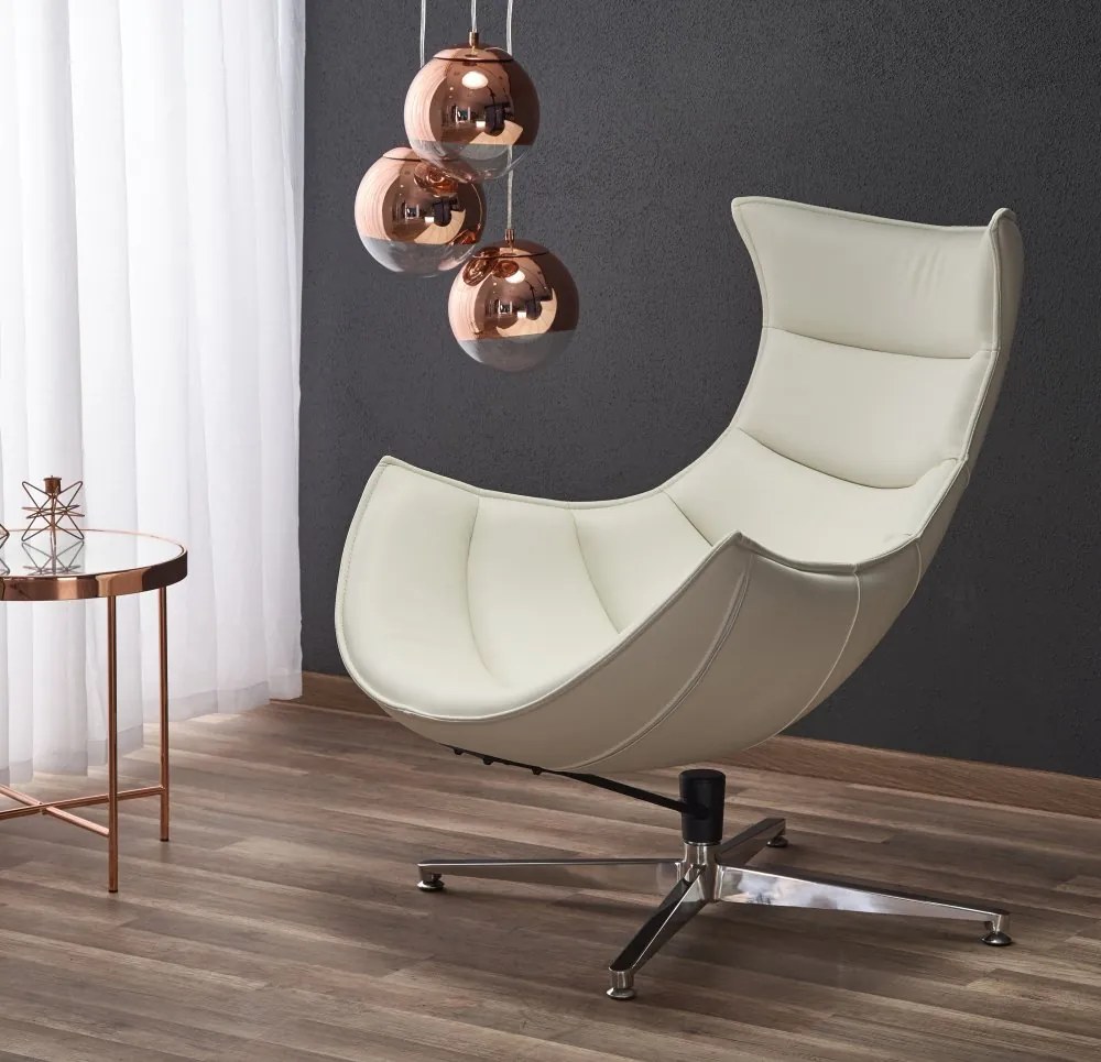 Otočné designové křeslo LUXOR — kov, kůže, bílá