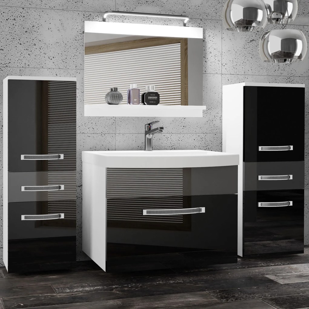 Koupelnový nábytek Belini Premium Full Version černý lesk / šedý lesk
+ umyvadlo + zrcadlo + LED osvětlení Glamour 68