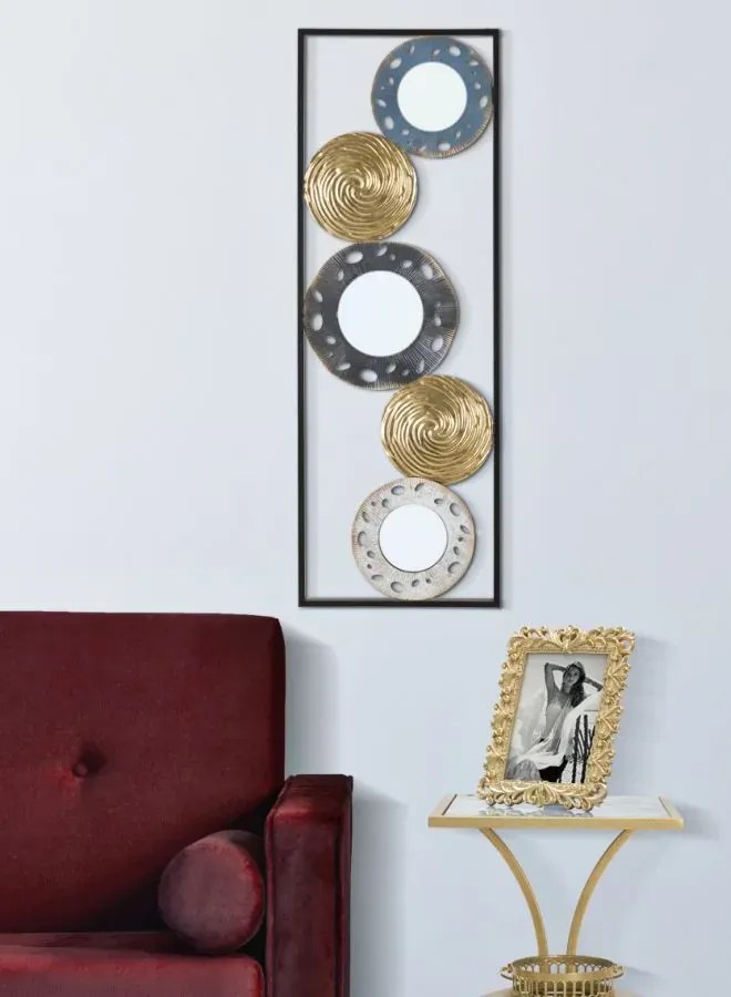 Kovová nástěnná dekorace se zrcadlem Gloty B 31x90 cm zlatá/vícebarevná