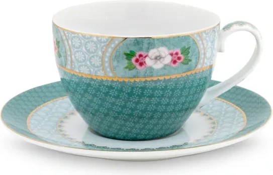 Pip Studio Blushing Birds 2ks cappuccino hrnků 280ml s talířky, modrá