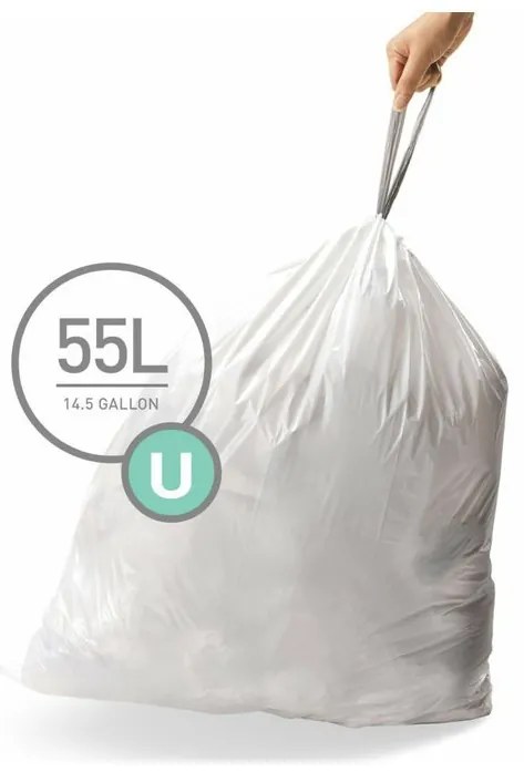 Stahovací sáčky na odpadky 55 l, typ U - 20 ks, bílá
