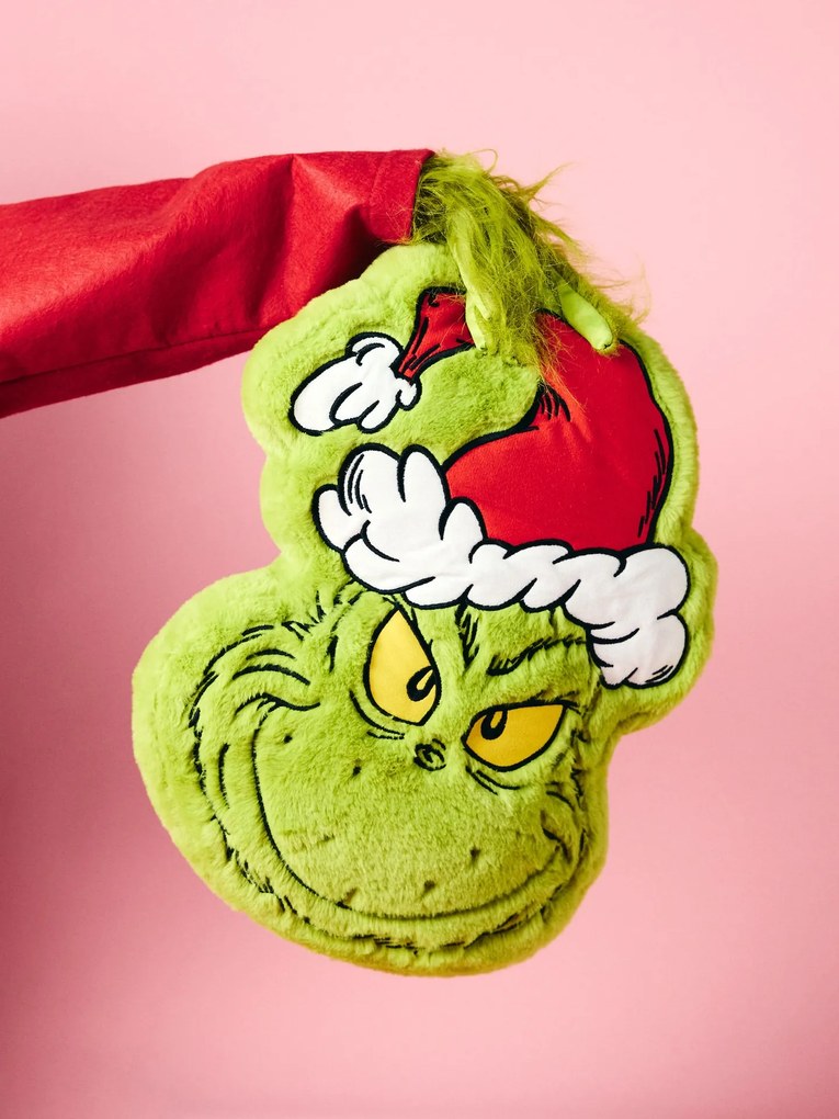 Sinsay - Kožešinový dekorační polštář s vánočním motivem Grinch - neonová