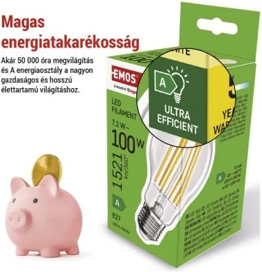 Emos lighting LED žárovka Filament A60 A CLASS / E27 / 7,2 W (100 W) / 1521 lm / teplá bílá 1525283279