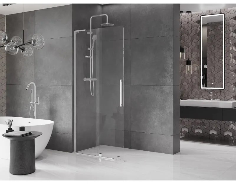 Mexen Velar L, posuvná sprchová zástěna Walk-in 110 x 200 cm, 8mm čiré sklo, chromová, 871-110-003-03-01