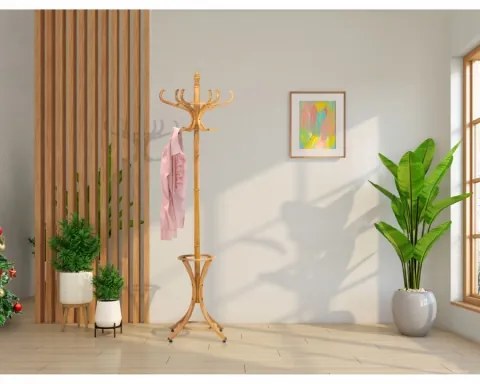 Věšák dřevěný stojanový masiv topol a bříza tmavý dub 185 cm F-2059 OAK