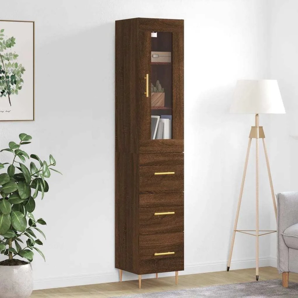 vidaXL Skříň highboard 34,5 x 34 x 180 cm kompozitní dřevo [3199226] Barva: bílá s vysokým leskem