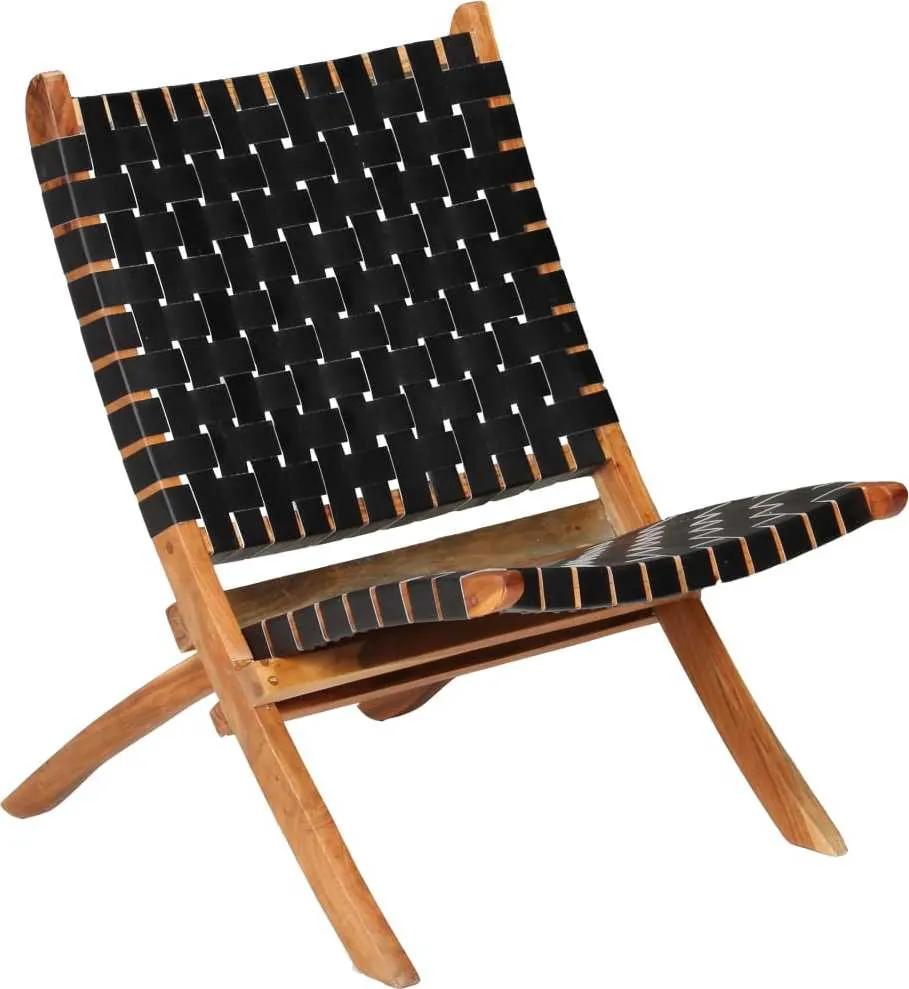 vidaXL Skládací židle vyplétaná pravá kůže [246366] Barva: Hnědá