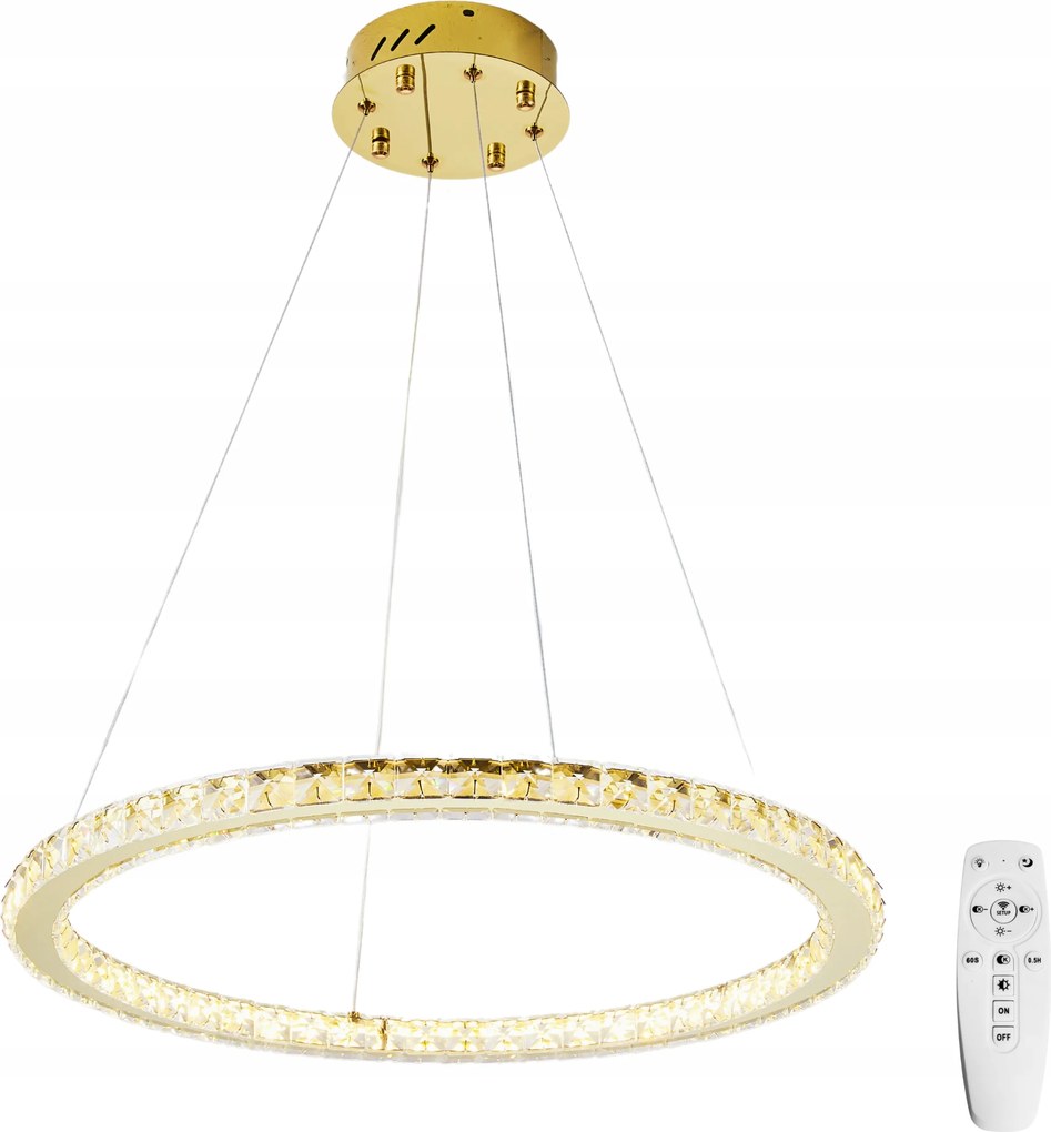 závěsné stropní svítidlo Led Lustr Dálkový Ovladač Ring 60 cm glamour křišťálová
