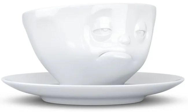 Bílý rozmrzelý porcelánový hrnek s podšálkem 58products