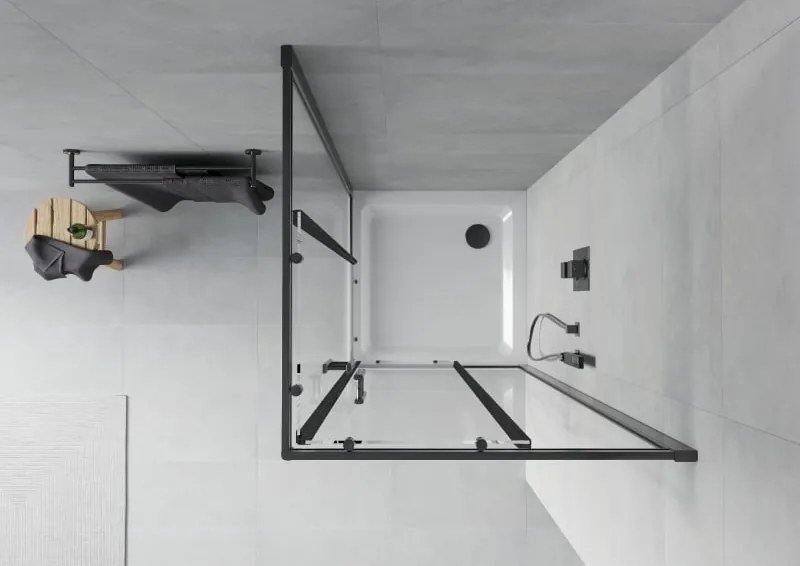 Mexen Rio čtvercová sprchová kabina 70 x 70 cm, transparentní, černá + vanička Flat, bílá - 860-070-070-70-00-4010B