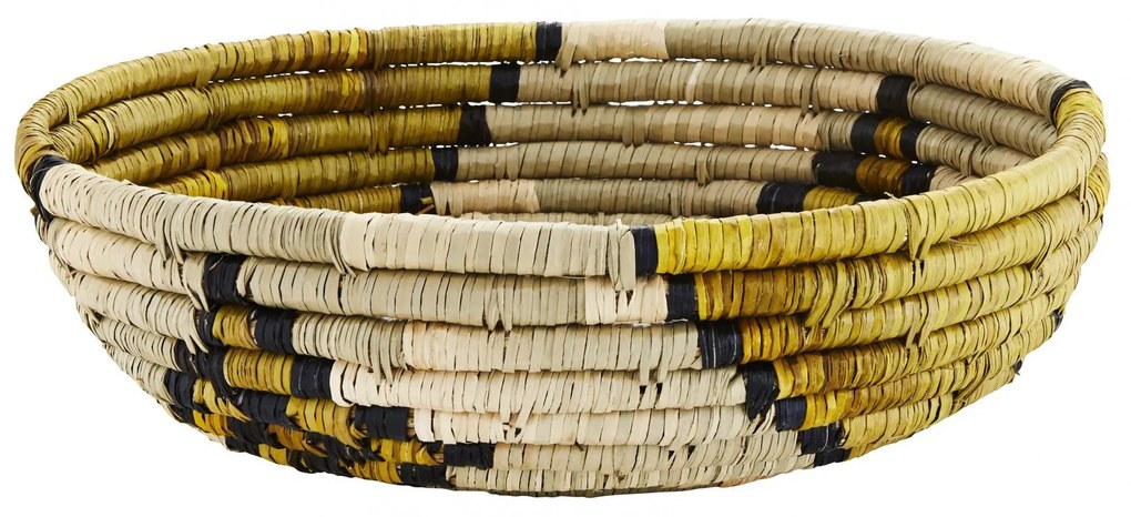 MADAM STOLTZ Kulatý košík Seagrass Natural Lime Black 40cm, žlutá barva, černá barva, přírodní barva