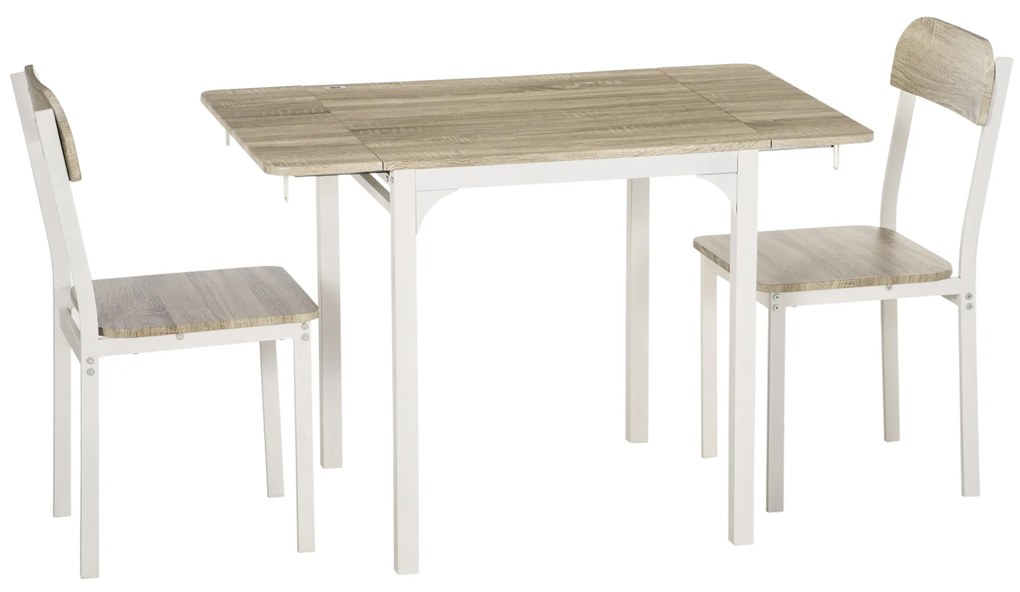 HOMCOM 3 TLG jídelní set se 2 židlemi a 1 stolem skládací deska 120 x 60 x 75 cm ocel MDF přírodní bílá ideální do kuchyně a jídelny | Aosom.de